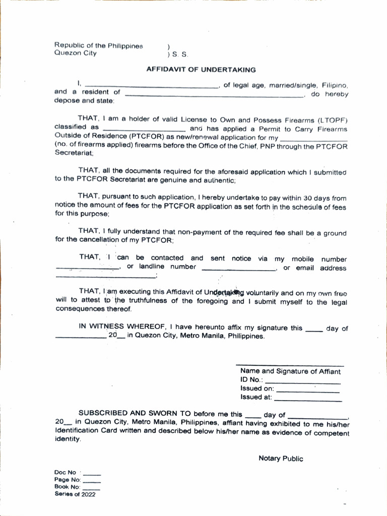PTCFOR Affidavit of Undertaking | PDF