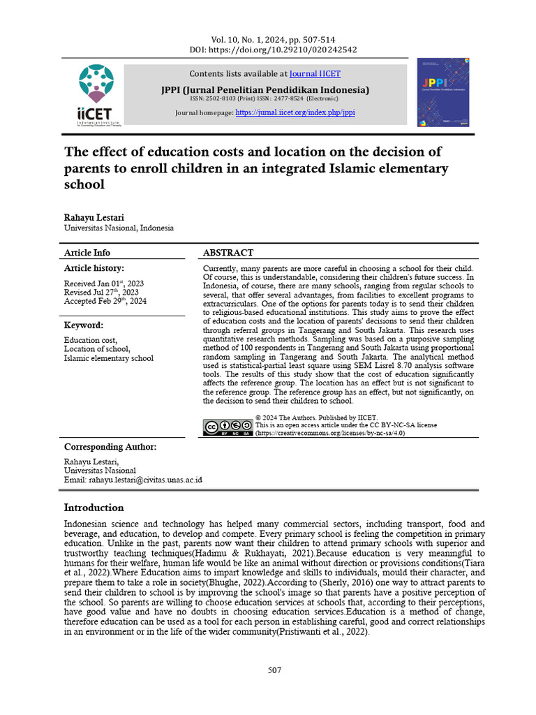 The Effect of Education Costs and Location On The Decision of Parent ...