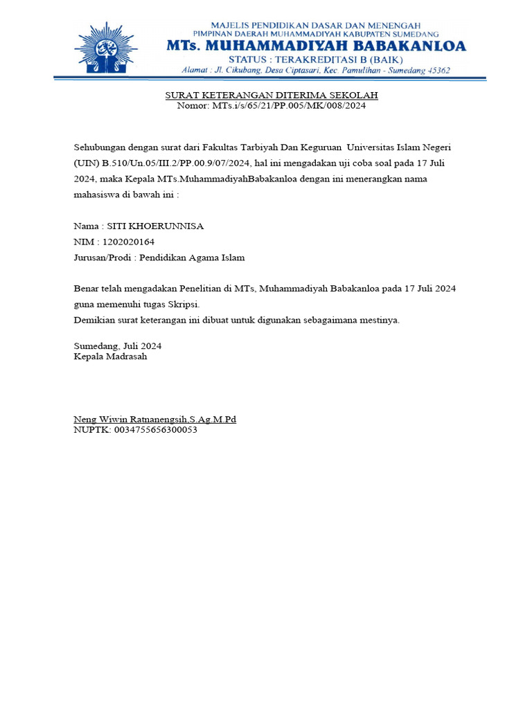 Surat Diterima Penelitian Kuliah | PDF