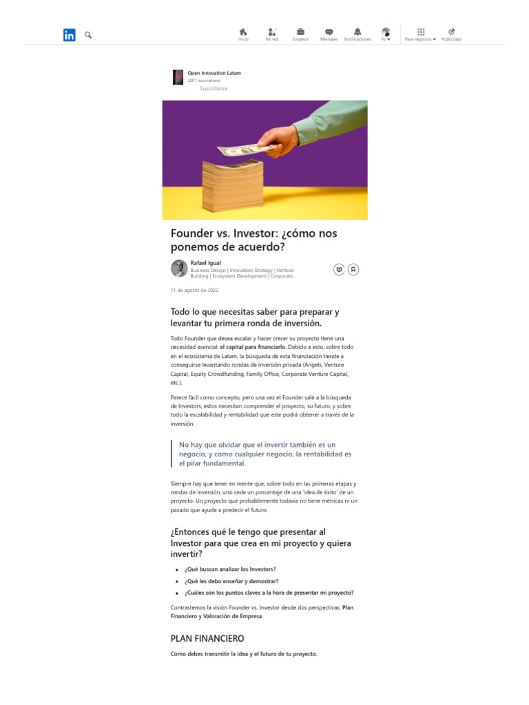 Founder vs. Investor - ¿Cómo Nos Ponemos de Acuerdo - LinkedIn | PDF ...