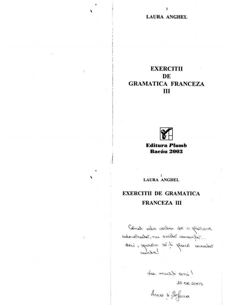 Exercitii de Gramatica Franceza III Laura Anghel Ed Plumb 2003 | PDF