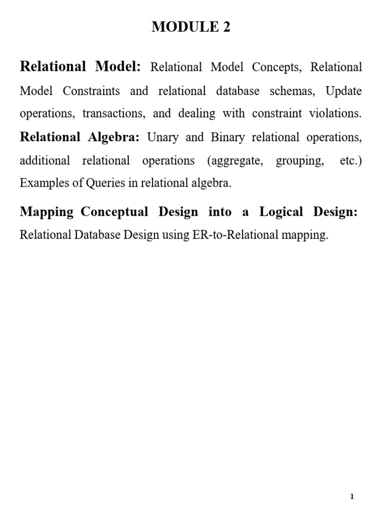 Module 2 PDF Dbms | PDF | Relational Model | Relational Database Module 2 PDF Dbms | PDF | Relational Model | Relational Database
