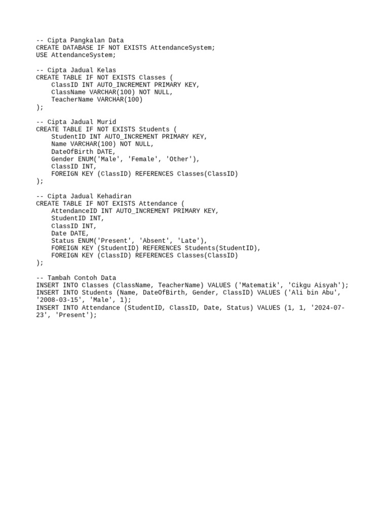 Ttendance System - Sql. | PDF | Computers
