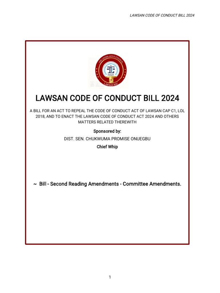 Lawsan Code of Conduct Bill 2024 | PDF | Theft | Defamation
