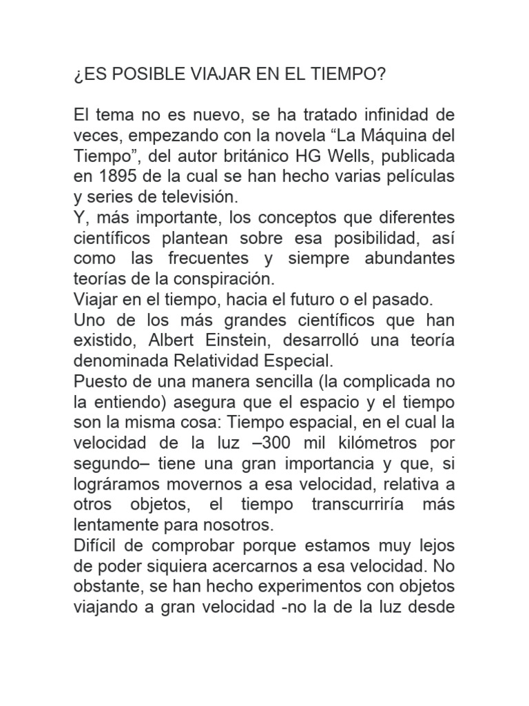 Viajar en el Tiempo: ¿Posibilidad o Fantasía? | PDF | Viaje en el ...