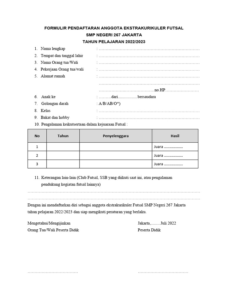 Formulir Pendaftaran Futsal | PDF | Komputer