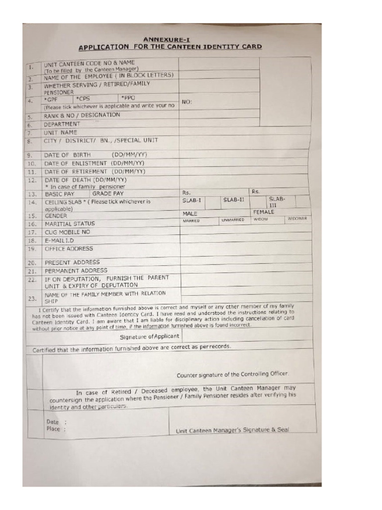 Canteen Id Card | PDF