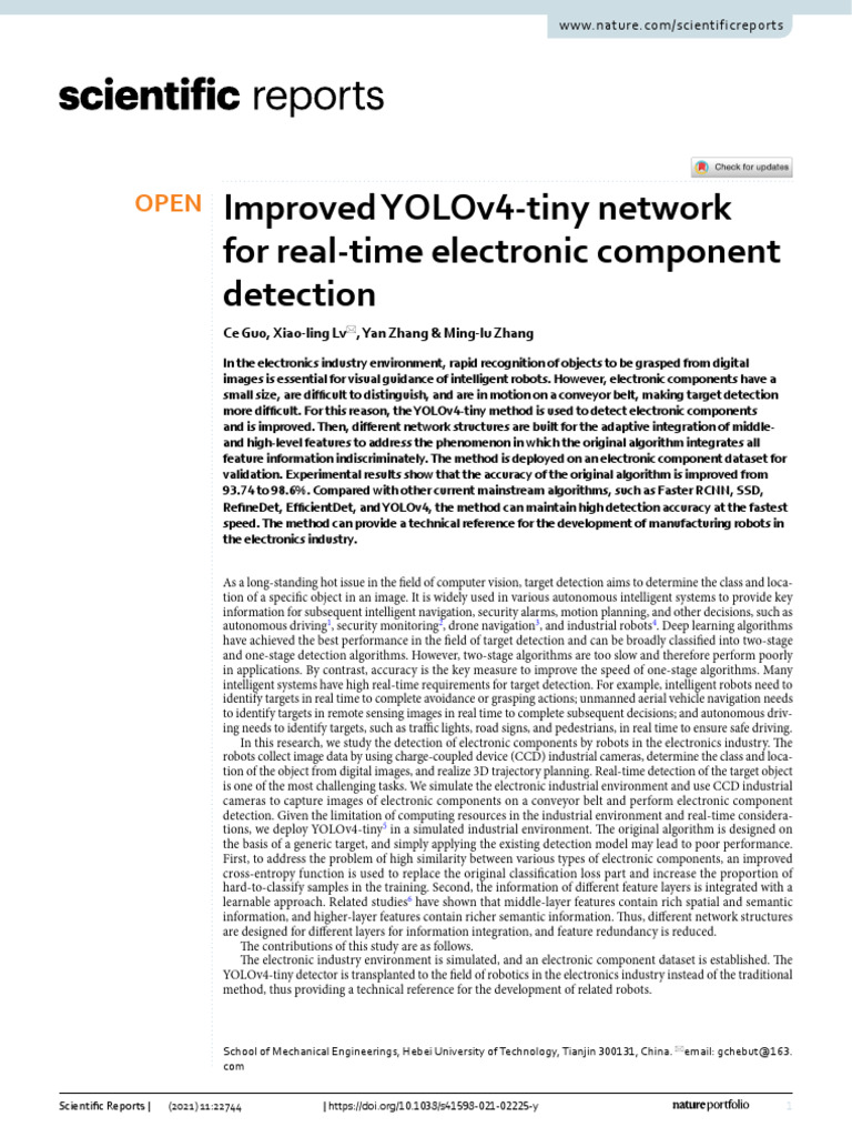 Improved YOLOv4 Tiny Network For Real-Time Electronic Component Detection | PDF | Computer ...