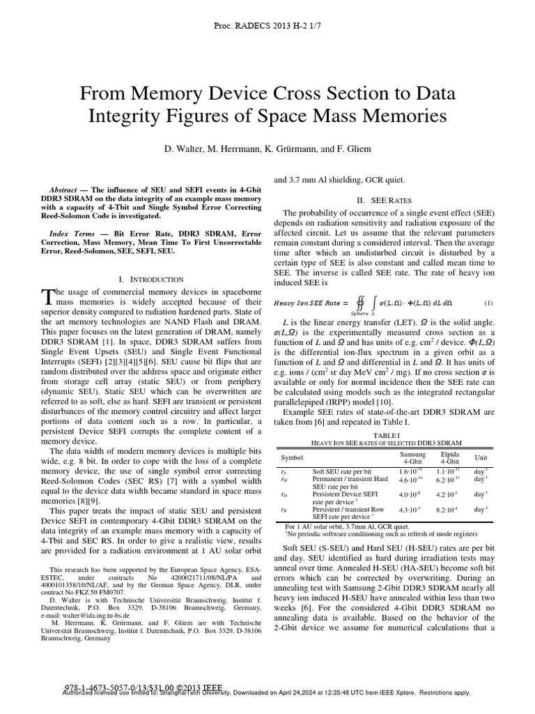 From Memory Device Cross Section To Data Integrity Figures of Space Mass Memories | PDF ...