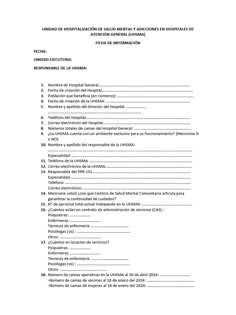 Ficha de Información UHSMA 30-04-2024 | PDF | Enfermería | Hospital