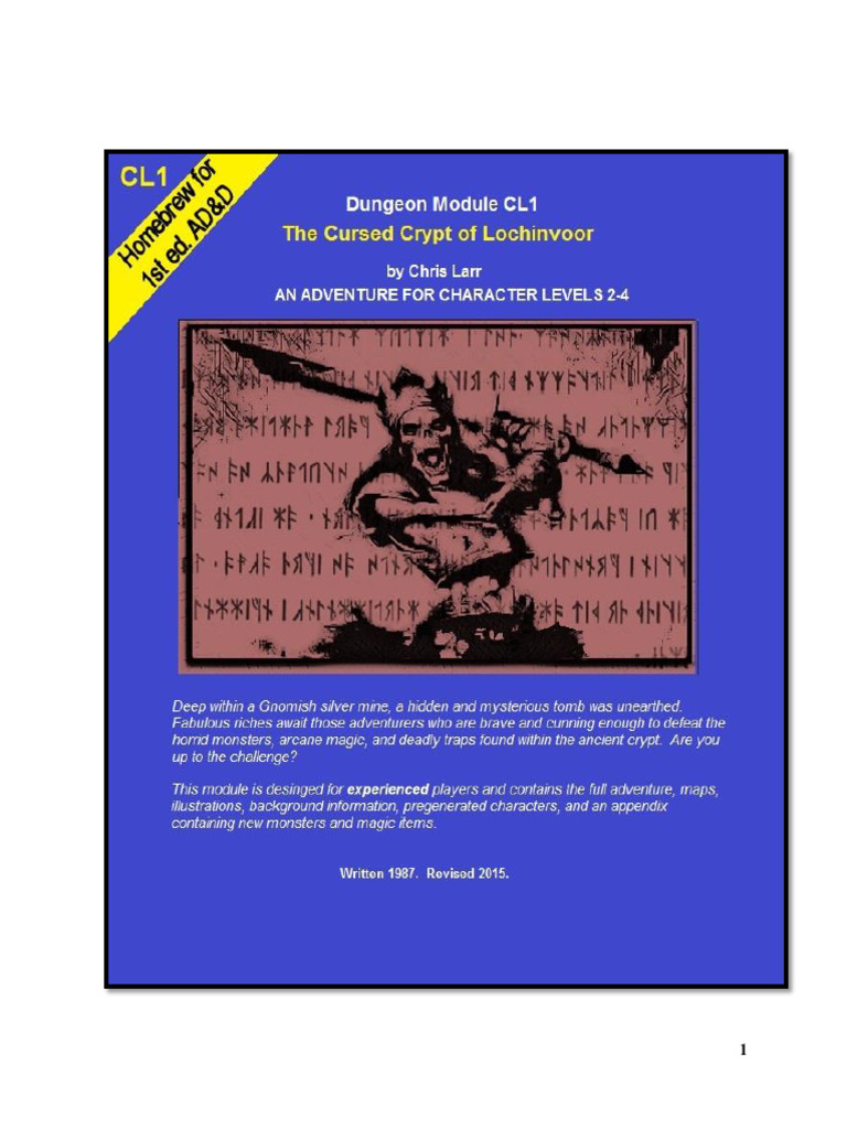 ADnD CL1 The Cursed Crypt of Lochinvoor | PDF | Young Adult