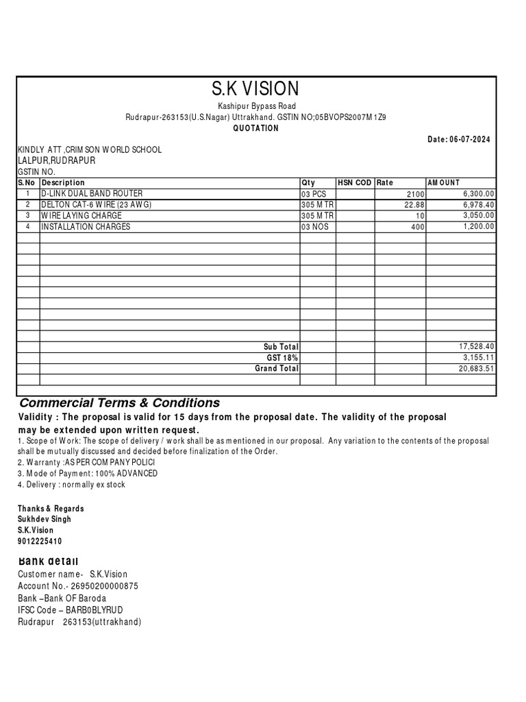 New Quotation For Router Installation | PDF