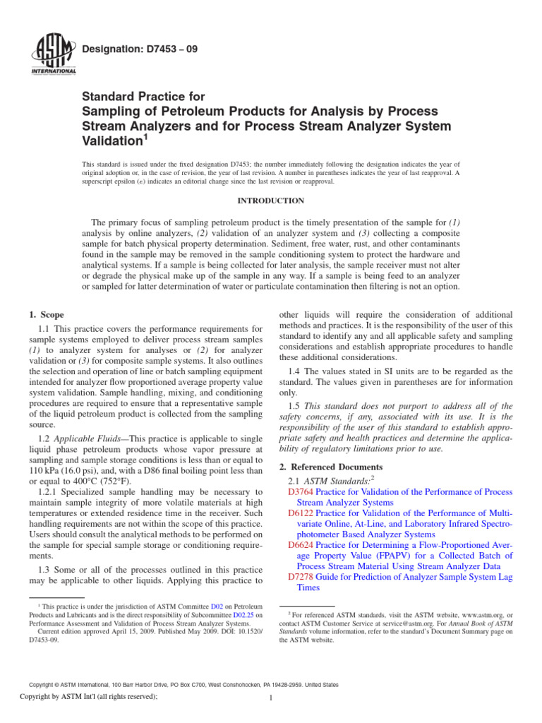 Petroleum Sampling Standards D7453-09 | PDF | Sampling (Statistics)