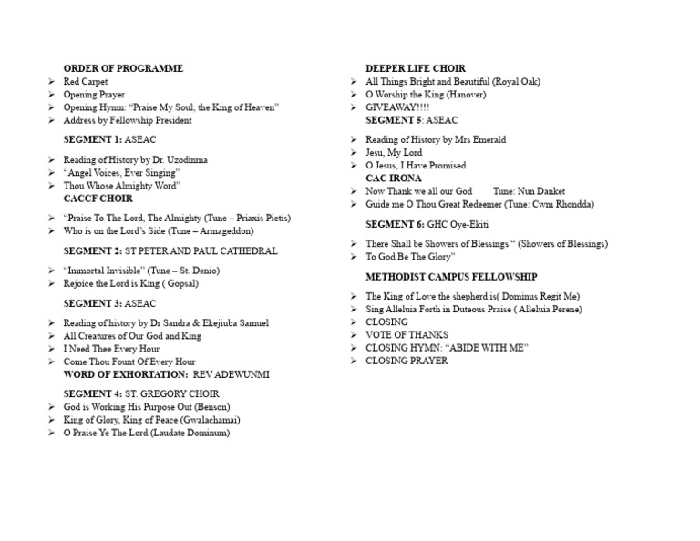 Hymn Festival Program | PDF | Glory (Religion) | Christian Worship And Liturgy