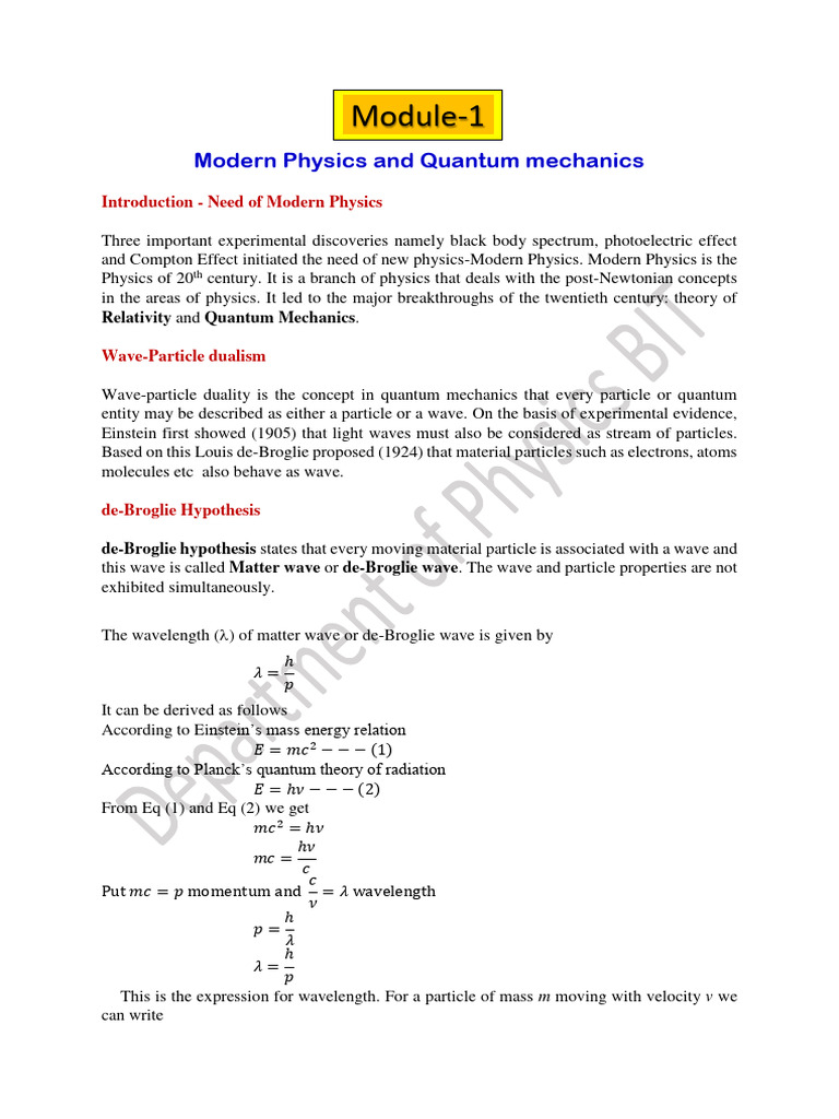 Module-1-MP and QM-for EEE | PDF | Waves | Uncertainty Principle