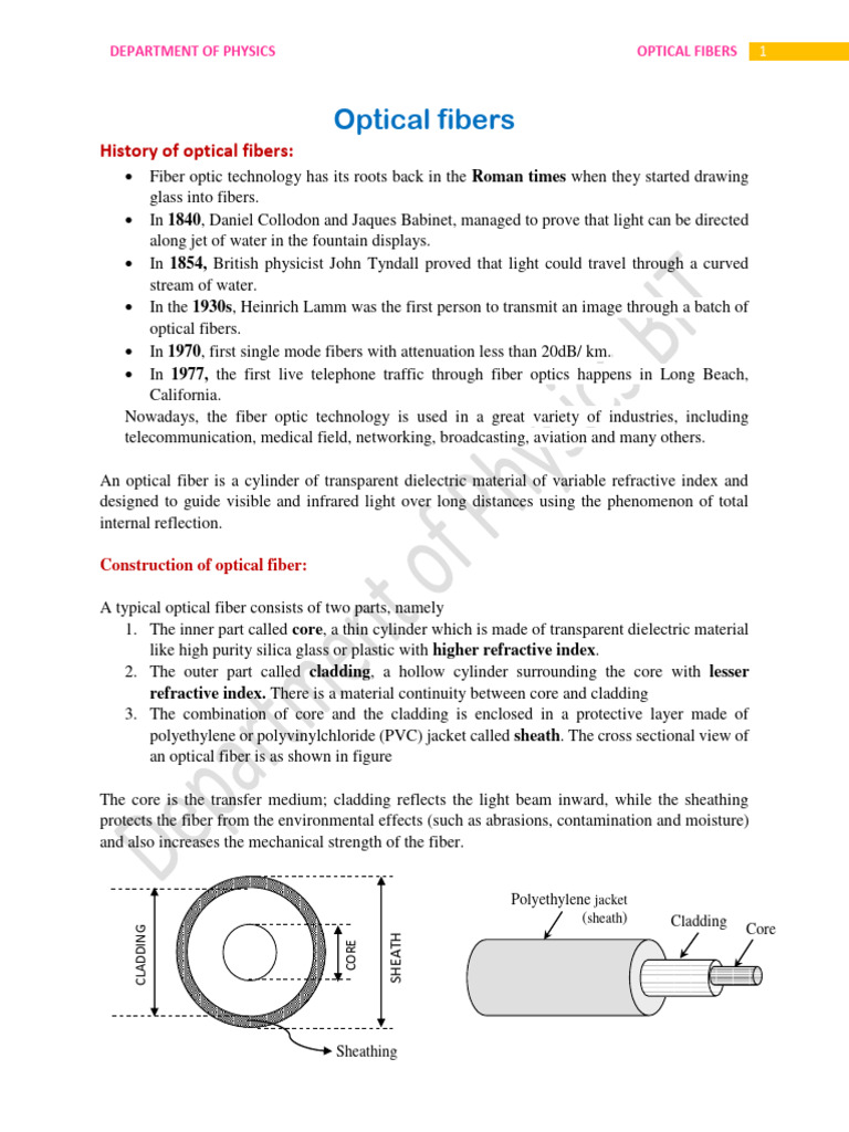 Optical Fiber Notes For EEE Students | PDF | Optical Fiber | Refractive ...
