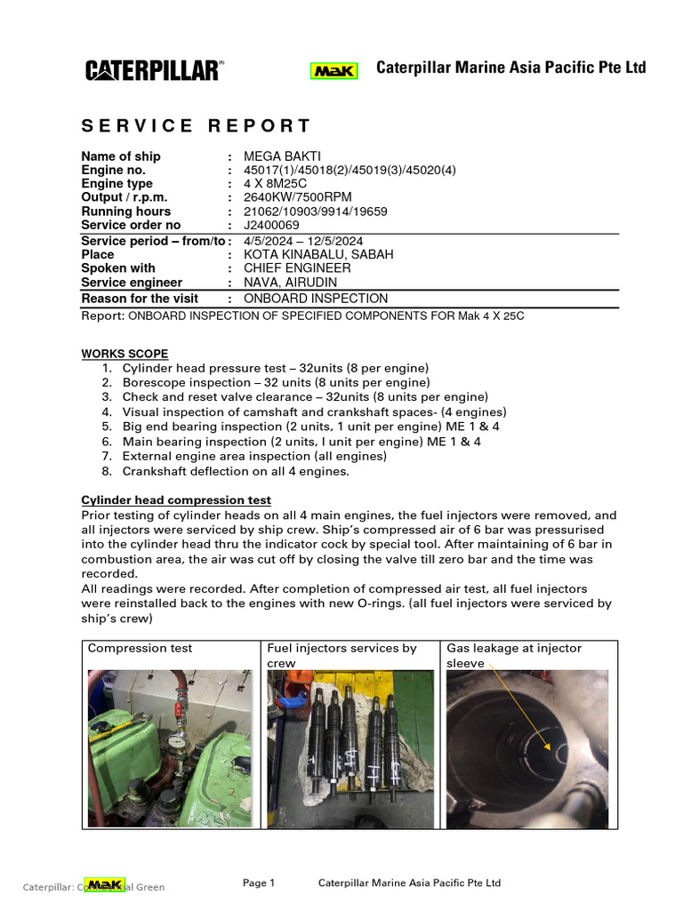 Mak 4x8M25C Engine Service Report | PDF | Piston | Fuel Injection