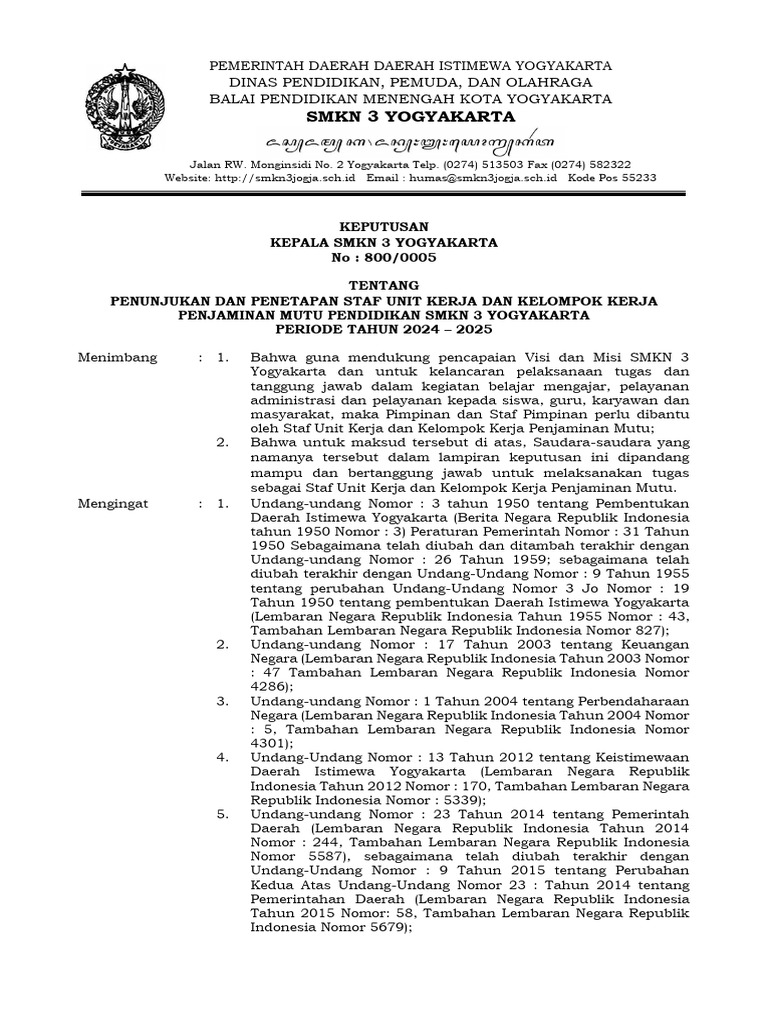 SK UNIT KERJA DAN POKJA 2024 Rev 1 | PDF | Pengelolaan Keuangan & Uang