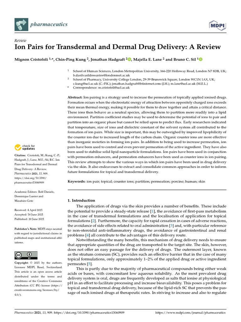 Ion Pairs For Transdermal and Dermal Drug Delivery | PDF | Ph | Topical ...