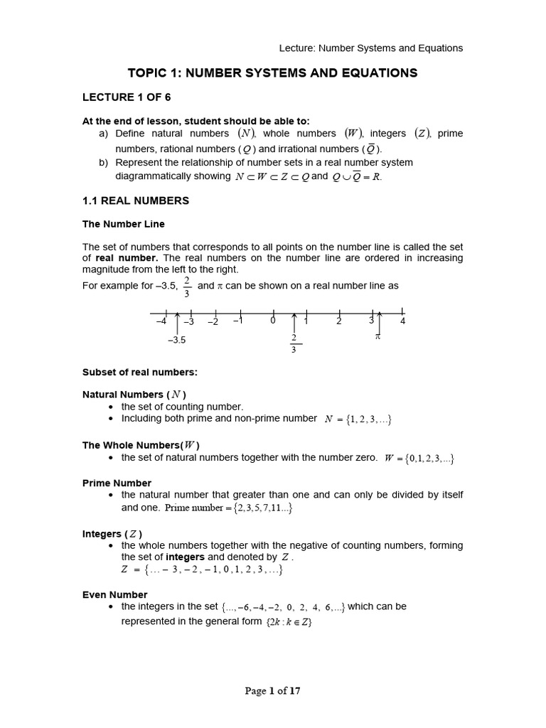 Topic 1 Am015 Number System and Equation 2024-2025 | PDF | Numbers | Real Number