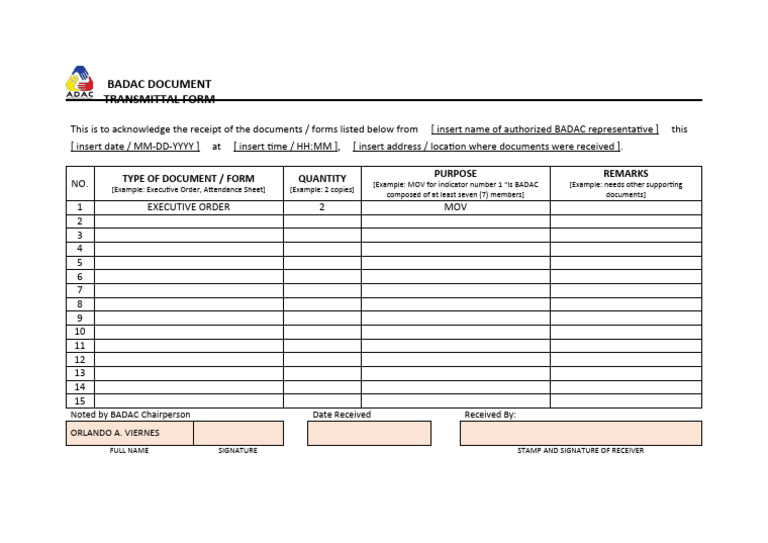 BADAC FORM Document Transmittal Form | PDF