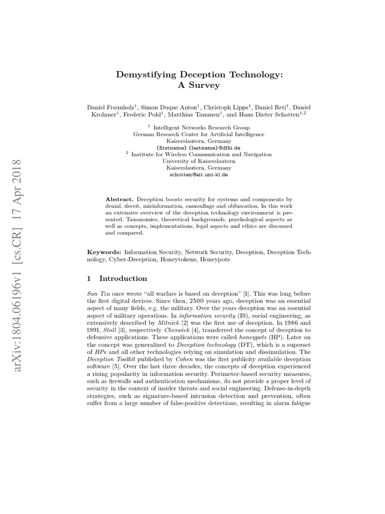 Demystifying Deception Technology - A Survey 2018 - Academic Research ... Demystifying Deception Technology - A Survey 2018 - Academic Research ...