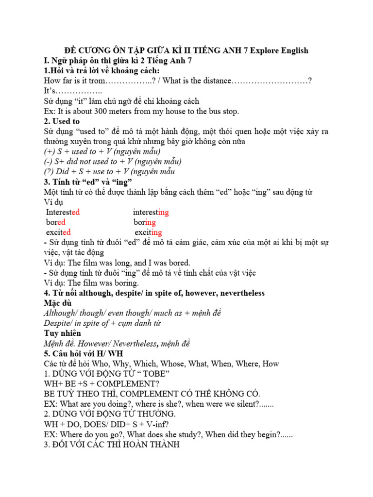 De Cuong On Tap GHK 2 Tieng Anh 7 CD | PDF | Hanoi | Linguistics