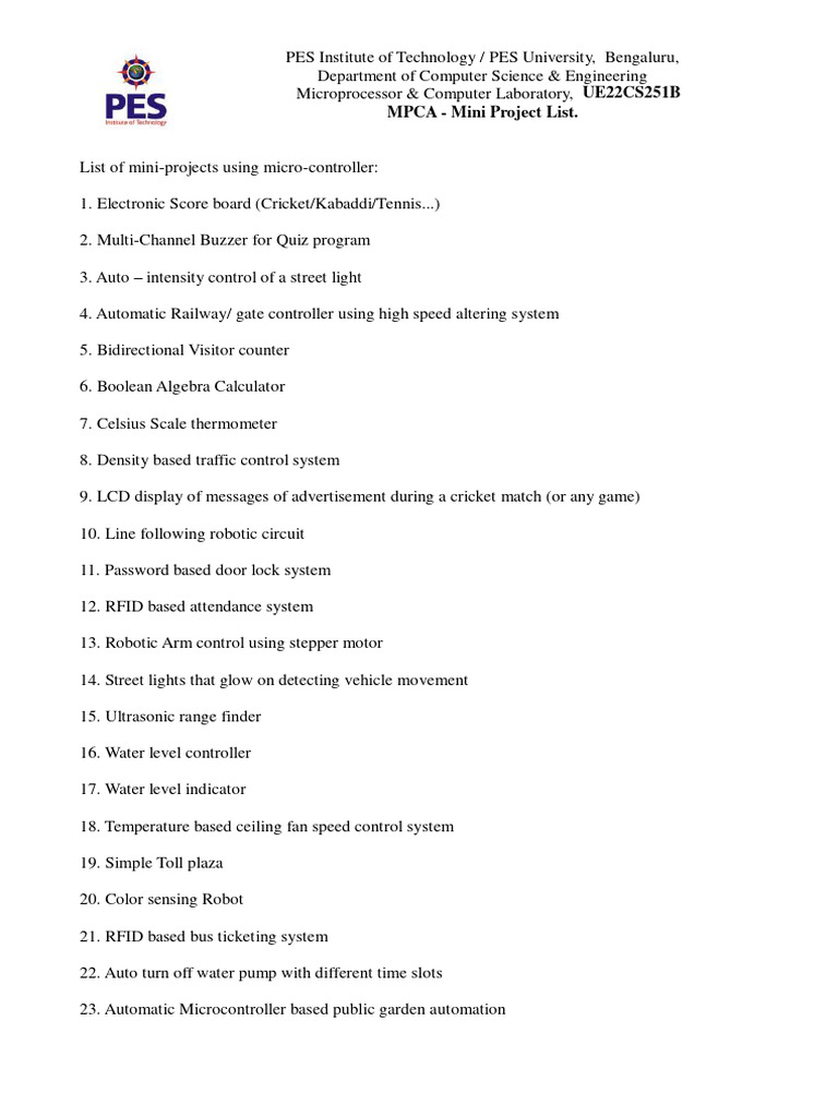 Microcontroller Mini Projects List | PDF | Microcontroller | Computing