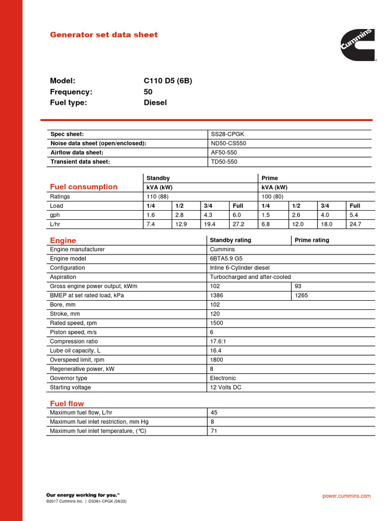 Diesel Generator Spec Sheet | PDF | Diesel Engine | Engines