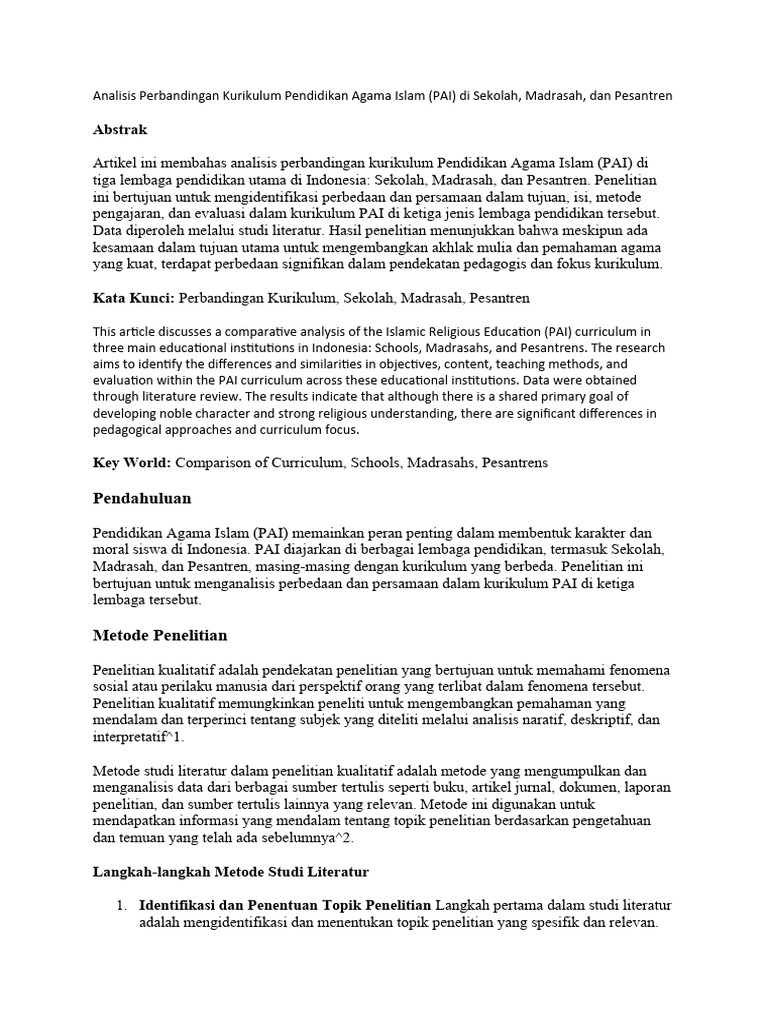 Analisis Perbandingan Kurikulum Pendidikan Agama Islam | PDF | Karier & Perkembangan | Agama ...