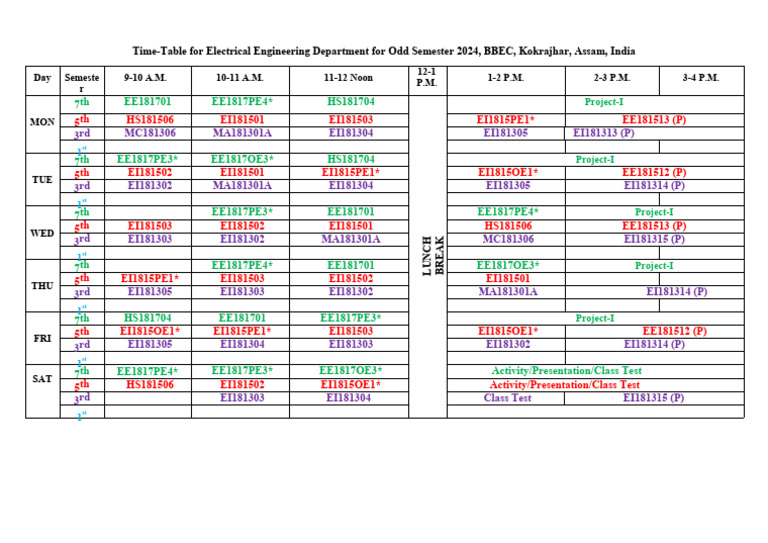 Electrical Engineering Timetable 2024 | PDF