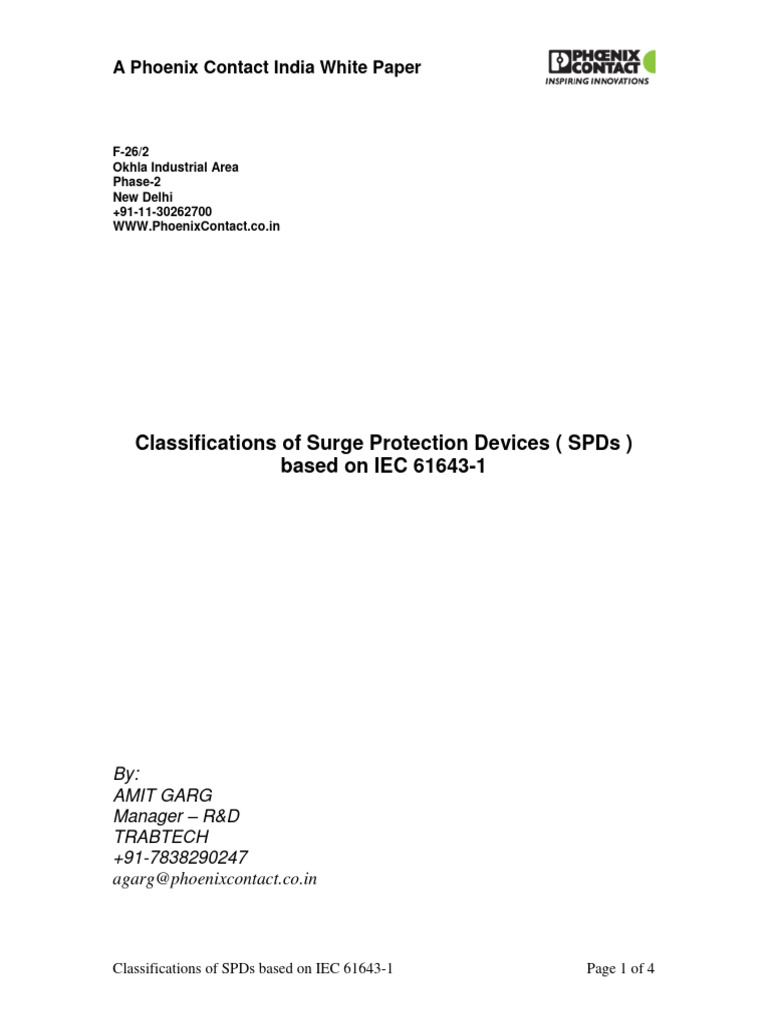 SPD Classifications per IEC 61643-1 | PDF | Electromagnetism ...
