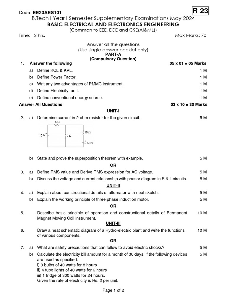 Basic Electrical and Electronics Engineering | PDF | Electricity ...