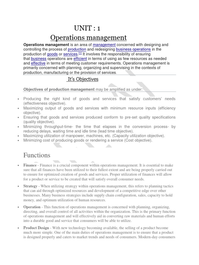UNIT 1 Om | PDF | Operations Management