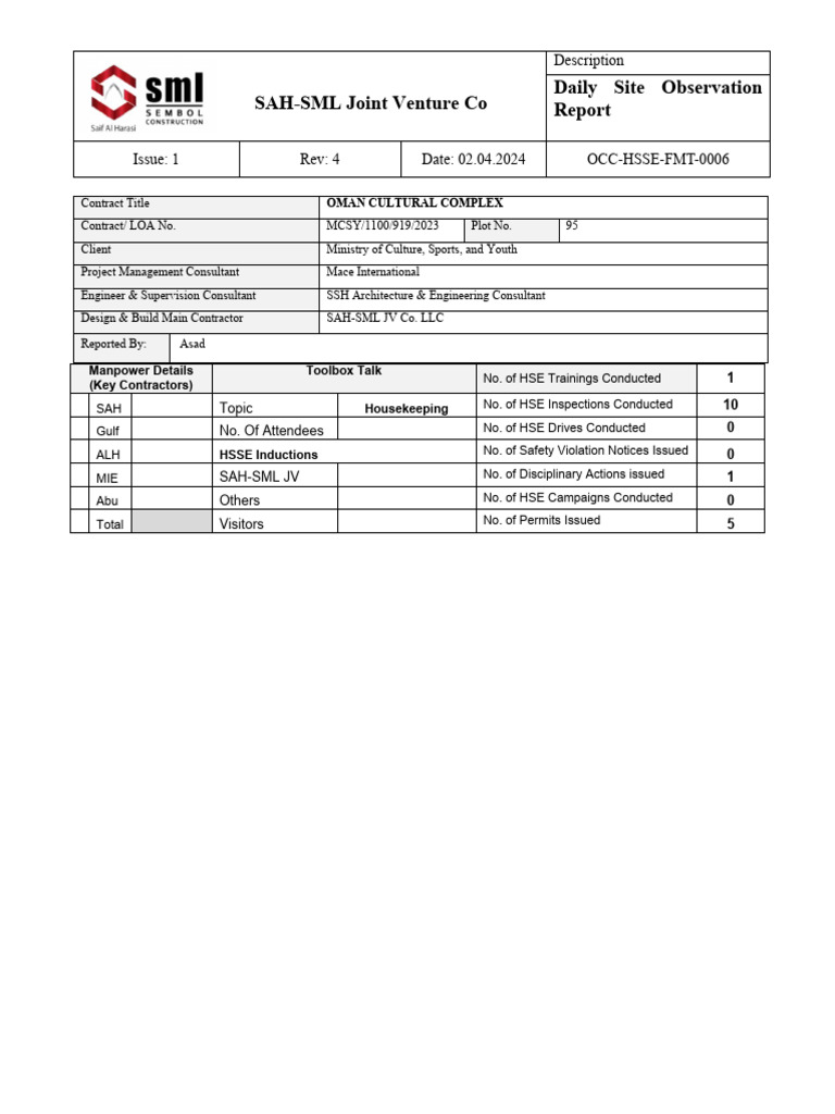 4-July-Daily Inspection Report | PDF | Safety