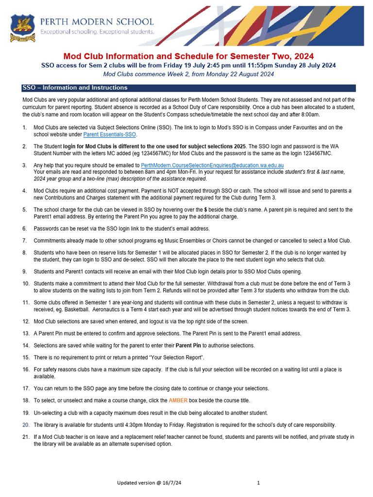 Instructions Mod Clubs Sem2 2024 | PDF