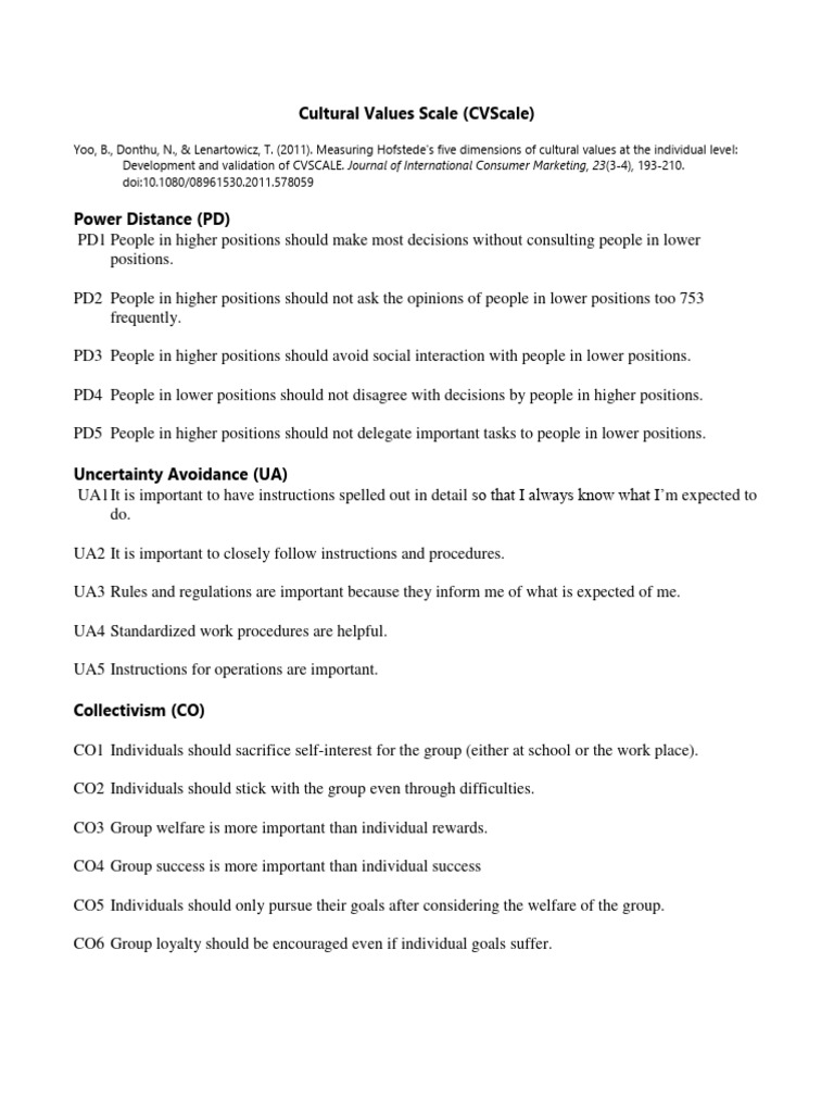 Cultural Values Scale Development | PDF | Social Psychology