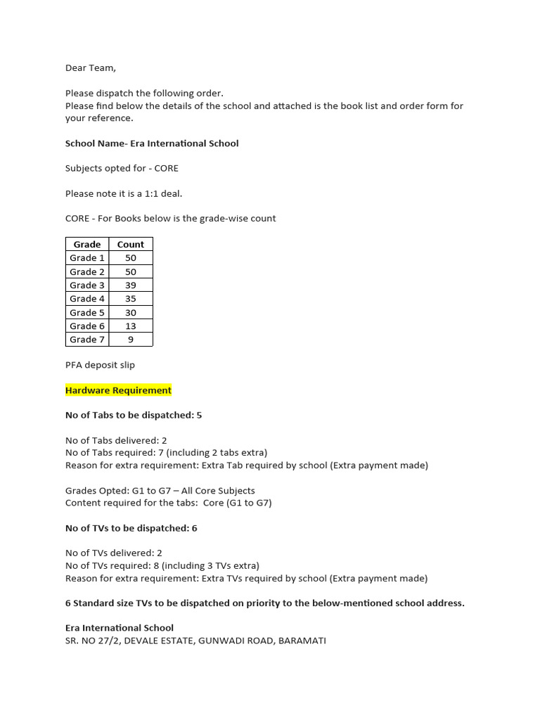 Dear Team | PDF
