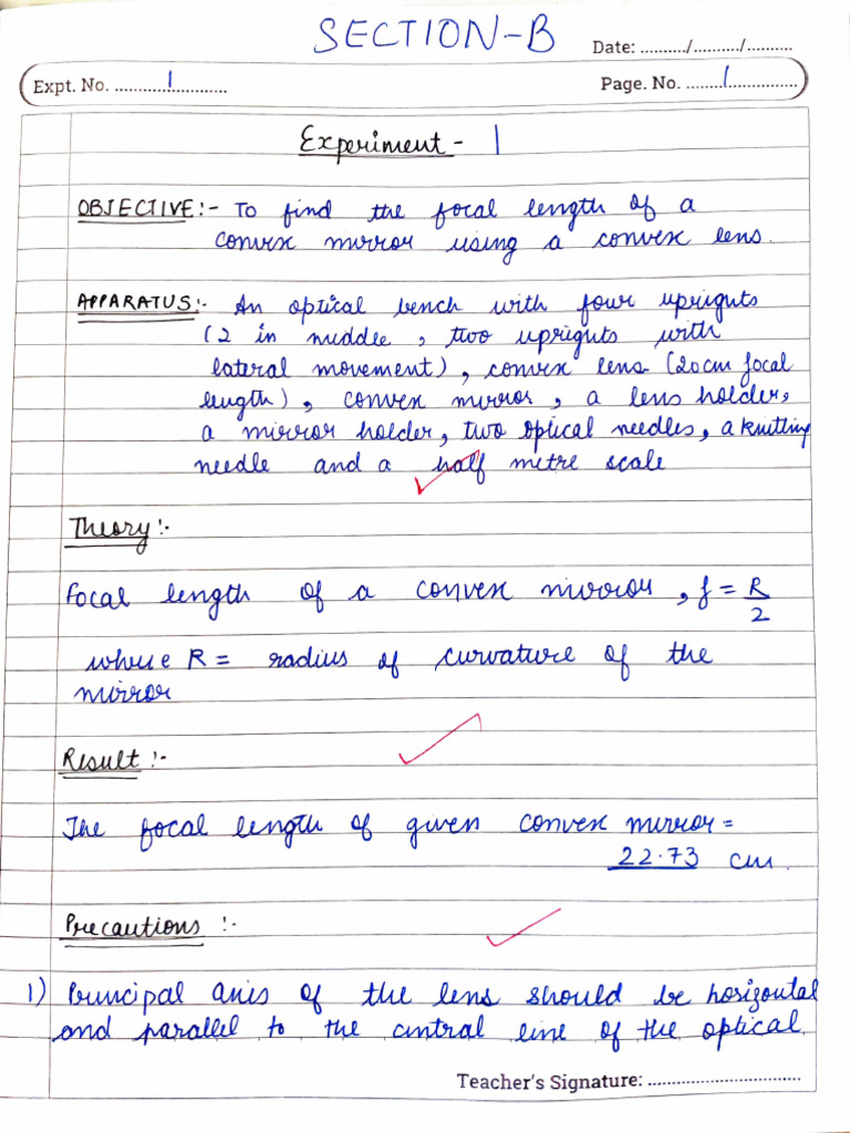 Experiment 6 Find The Focal Length of Convex Mirror Using Convex Lens ...