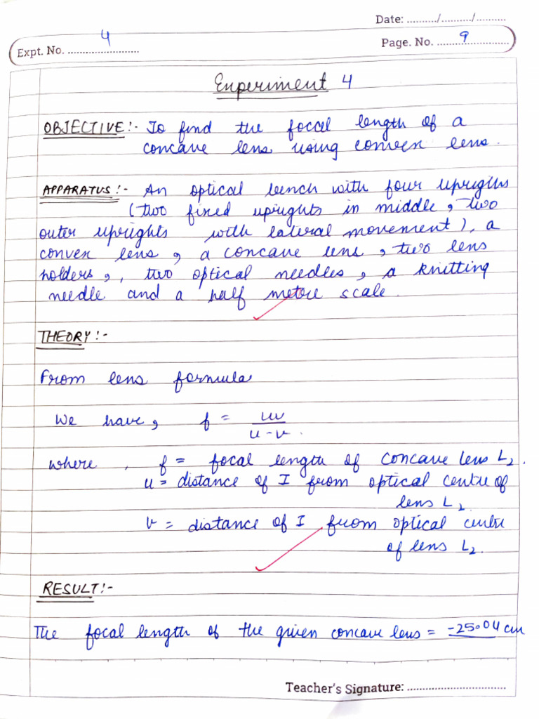 Experiment No. 9 To Find The Focal Length of Concave Lens Using Convex ...