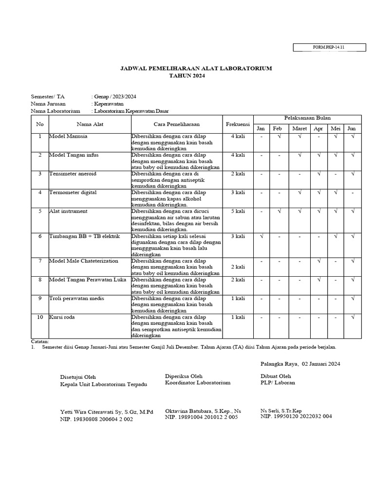 Formulir Jadwal Pemeliharaan Alat Laboratorium | PDF