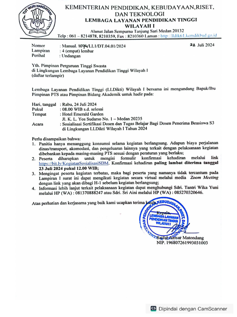 Undangan Sosialisasi Sertifikasi Dosen dan Tugas Belajar Bagi Dosen Penerima Beasiswa di ...