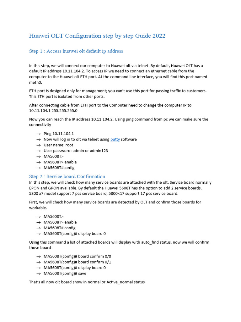 Huawei OLT Configuration Step by Step Guide 2022 | PDF | Communications ...