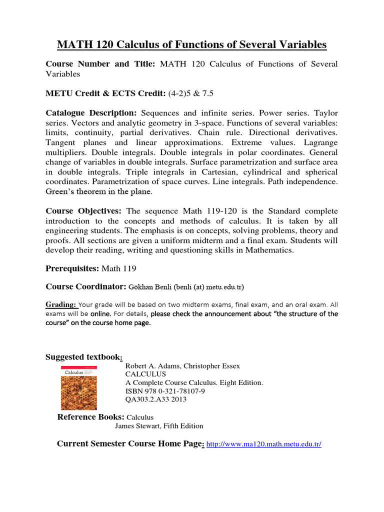 MATH 120 Calculus of functions of several variables (2020-1) | Download ...