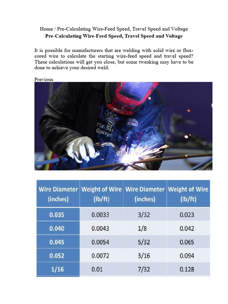 Pre-Calculating Wire-Feed Speed, Travel Speed and Voltage | PDF | Welding | Construction