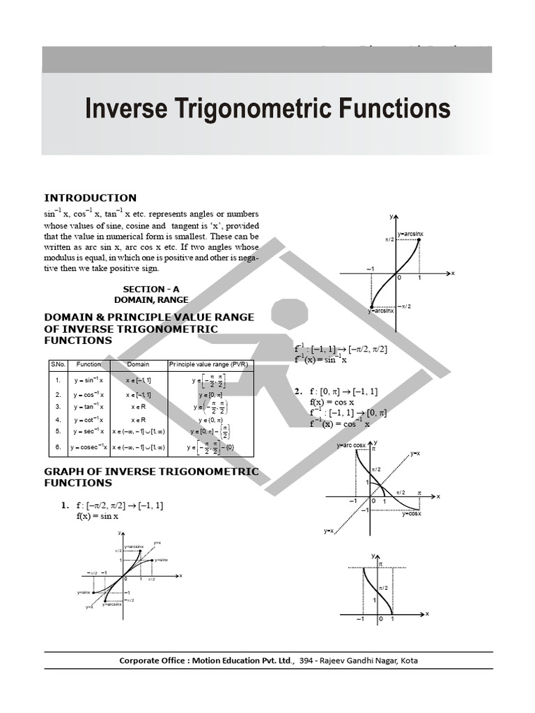 Inverse Trigonometric Functions 2.1: y Arcsinx | PDF | Trigonometric Functions | Mathematical ...