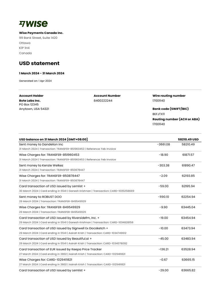 Byte Labs - Wise USD March | PDF | Services (Economics) | Financial Services