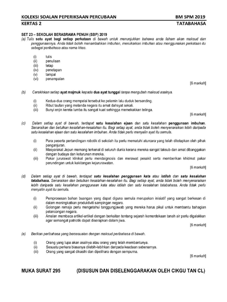 (KERTAS 2) (SOALAN + SKEMA) TATABAHASA (PERCUBAAN SPM 2019 SE-MALAYSIA) - Membalik Buku Halaman ...