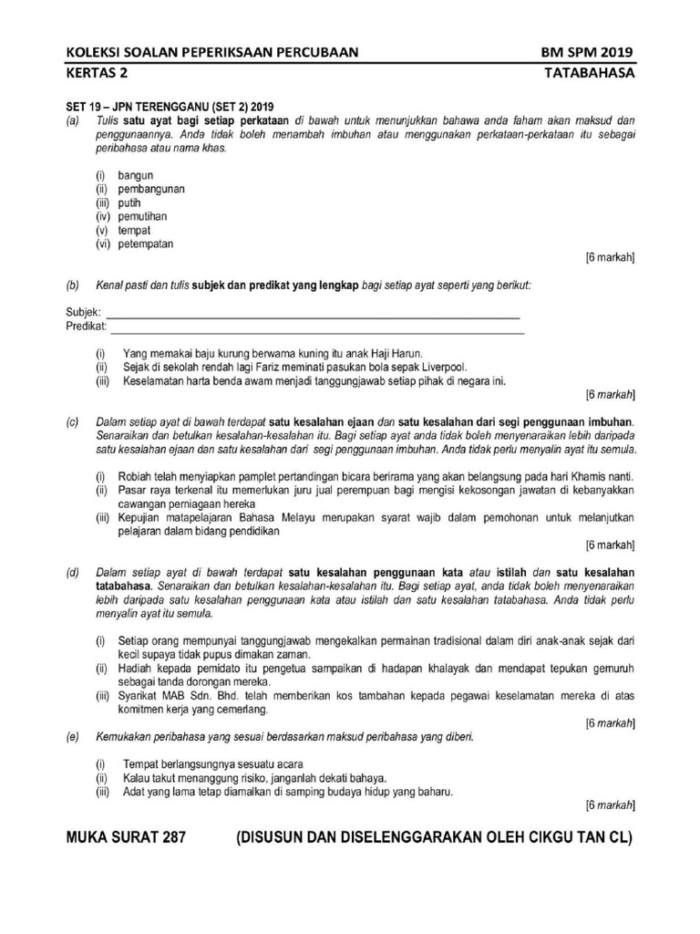 (KERTAS 2) (SOALAN + SKEMA) TATABAHASA (PERCUBAAN SPM 2019 SE-MALAYSIA) - Membalik Buku Halaman ...