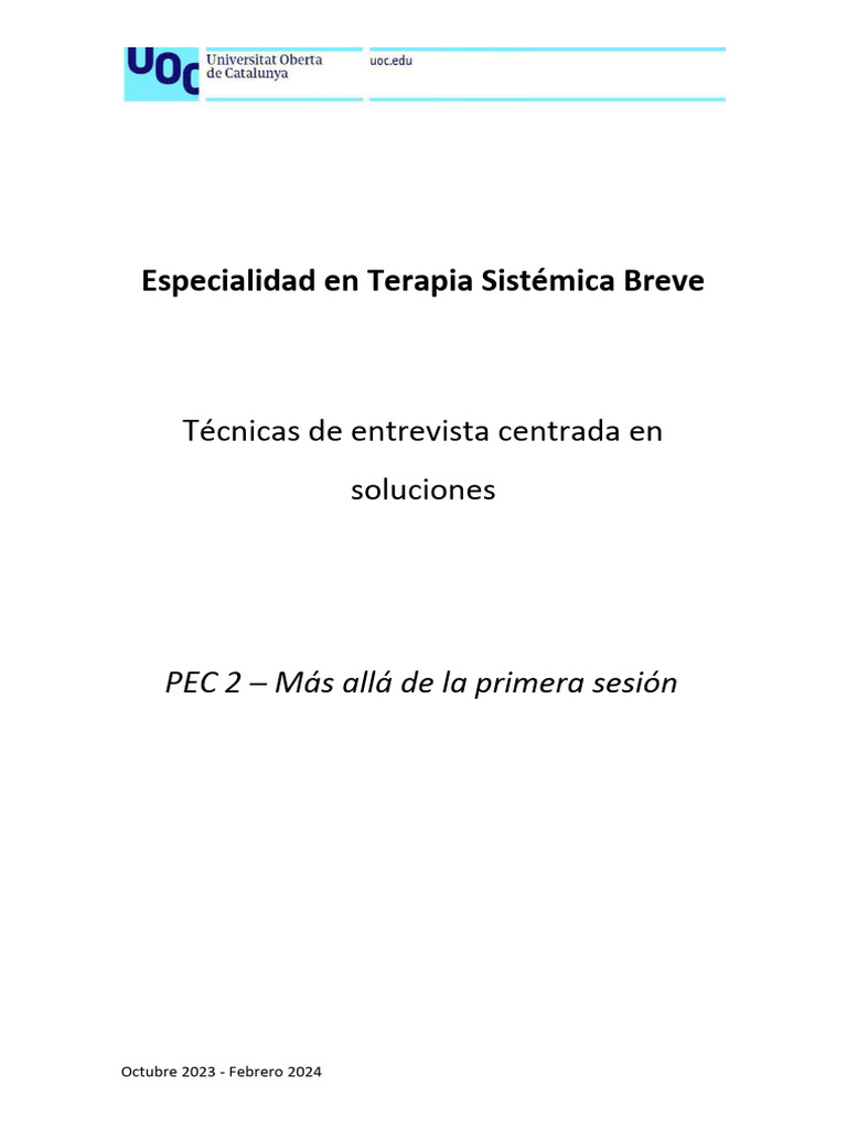 PEC 2 - Técnicas Entrevista Centradas en Soluciones-1 | PDF | Evaluación | Estilo apa